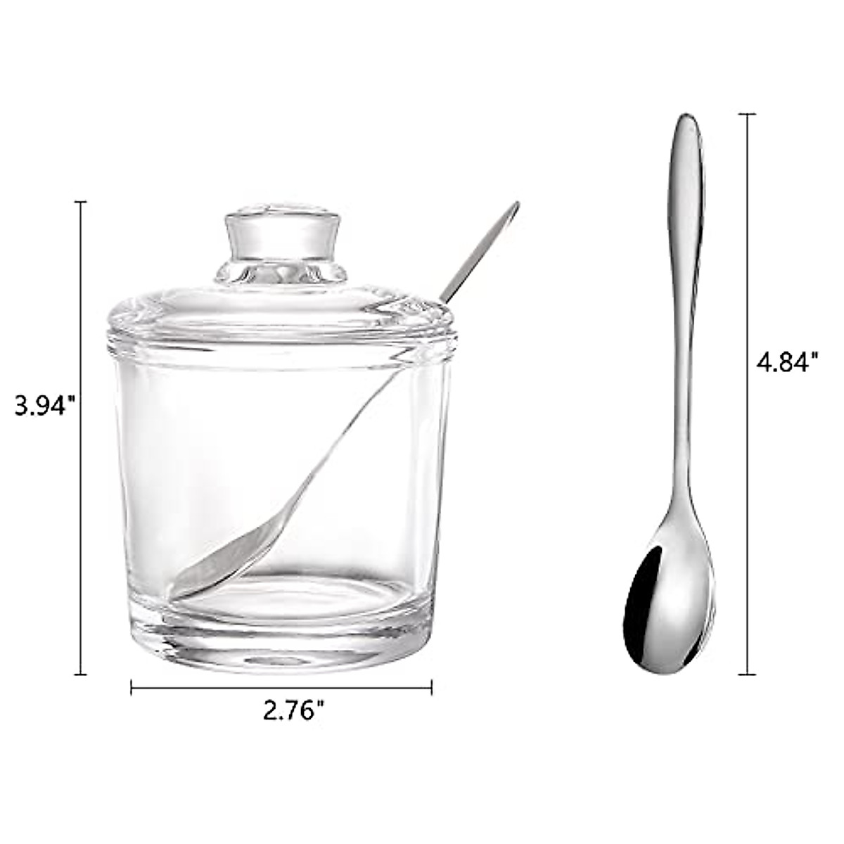 ZEAYEA Set of 2 Clear Glass Sugar Bowl, 6 Ounce Seasoning Box Condiment Pots with Spoon and Lid, Sugar Spice Salt Canister for Home Kitchen, Coffee Bar, Restaurant