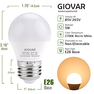 GIOVAR LED Range Hood Light Bulbs Replacement, 40 Watt Equivalent, LED Appliance Bulb for Refrigerator/Stove Hood/Fridge, 2700K SOFE White, E26 Base, Waterproof, Non-Dimmable, Pack of 2