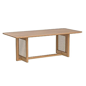 LKTART Rattan Coffee Table for Living Room, Minimalist Solid Wood Coffee Table, Rectangular Cross Legs Coffee Table for Small Space Apartment,Natural