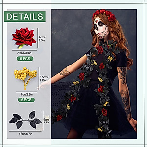 Zeyune 5 Pcs Halloween Artificial Black Rose Vine Fake Floral Wall Hanging Ornaments Dark Flower Floral Vines Decorative Black Rose Garland with Golden Berries and Black Leaves for Home Wedding Party