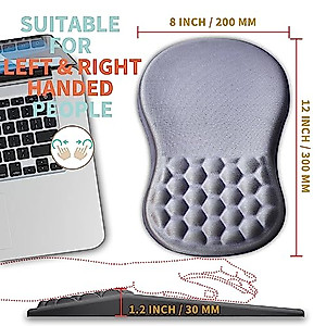 KUOSGM Ergonomic Mouse Pad Wrist Support with Gel Massage Bump Design, Carpal Tunnel Pain Relief Wrist Rest Mousepad, Memory Foam Wrist Pad for Wireless Mouse & Desk (12x8 inch,Mid Grey)