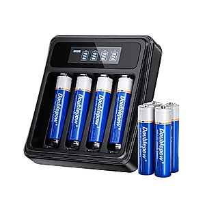 Doublepow AAA Lithium Batteries with LCD Battery Charger,Lithium AAA Batteries with 4 Slot Individual Battery Charger,Rechargeable AAA Battery,Triple AAA Batteries,8 Pack of AAA Rechargeable Battery