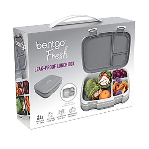 Bentgo® Fresh – Leak-Proof, Versatile 4-Compartment Bento-Style Lunch Box with Removable Divider, Portion-Controlled Meals for Teens and Adults On-The-Go – BPA-Free, Food-Safe Materials (Gray)