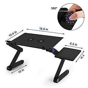 Laptop Table, Adjustable Laptop Bed Table, Laptop Computer Stand, Portable Laptop Workstation Notebook Stand Reading Holder with 2 CPU Cooling Fans and Mouse Pad in Bed Couch Sofa Office (New-version)