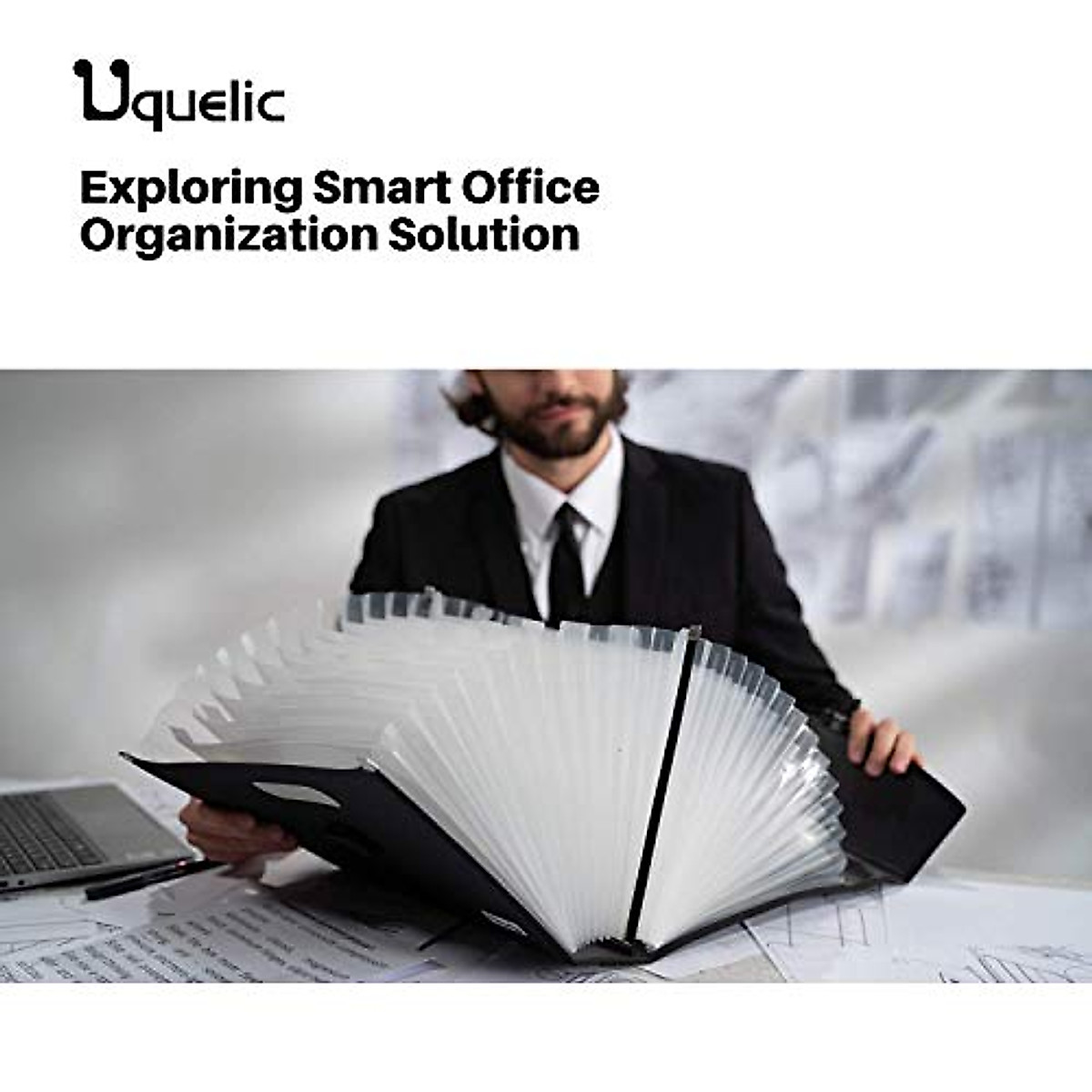 Uquelic 26Pockets Expanding File Folder - Upgraded Durable Buckle, Base with Ergonomic Portable Handle/Large A4 Letter Size Expandable File Organizer/Accordion Filing Document