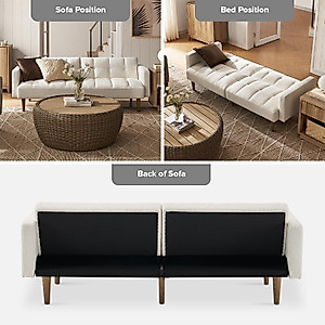 mopio Aaron Couch, Small Sofa, Futon, Sofa Bed, Sleeper Sofa, Loveseat, Mid Century Modern Futon Couch, Sofa Cama, Couches for Living Room, Bedroom (Pearl White, Boucle)