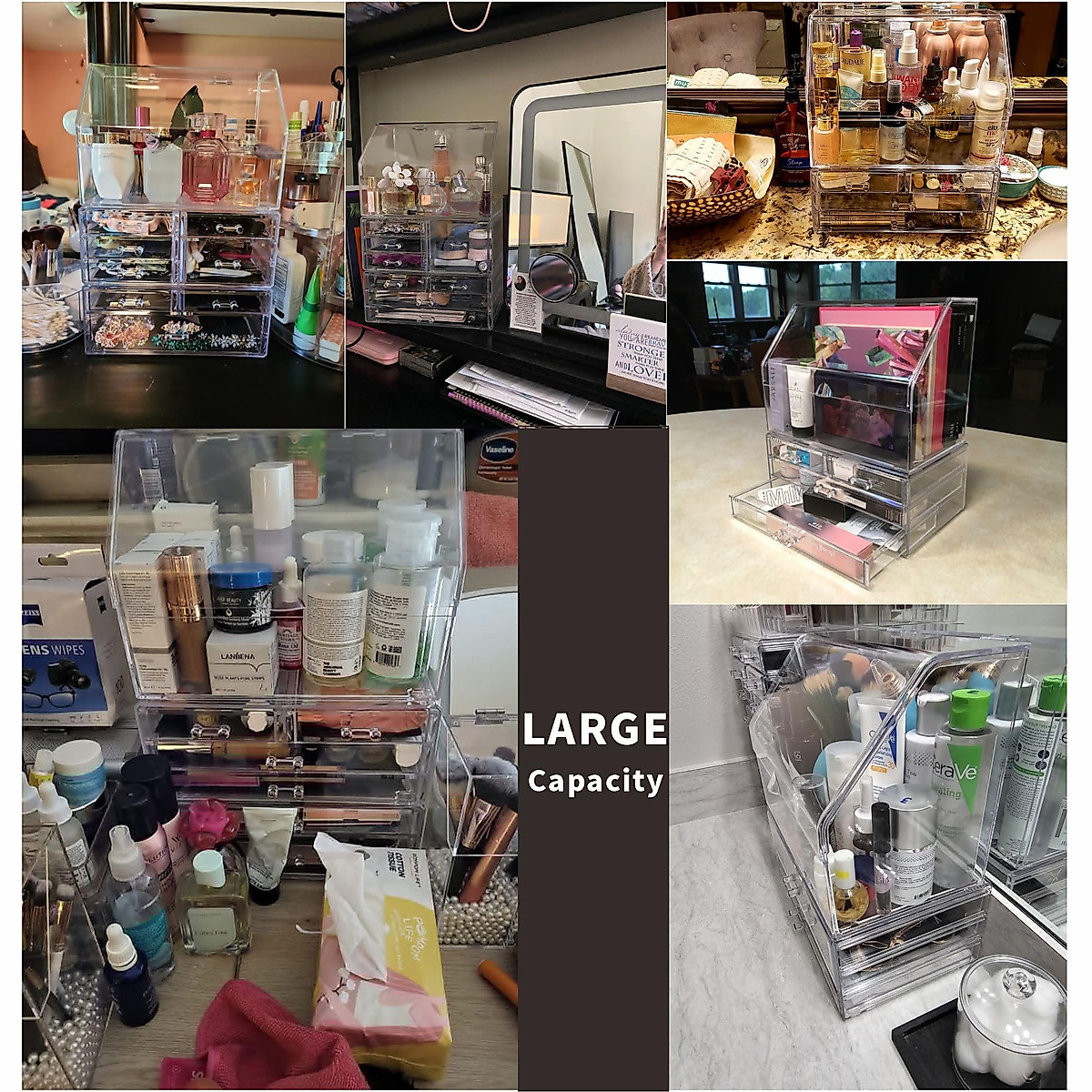 Celar Makeup Organizer With With Lid,Dustproof Waterproof Design Make up Organizer for Bathroom Countertop,7 Drawers Acrylic Skincare and Cosmetic Storage for Vanity Countertop,Dresser Top Organizer