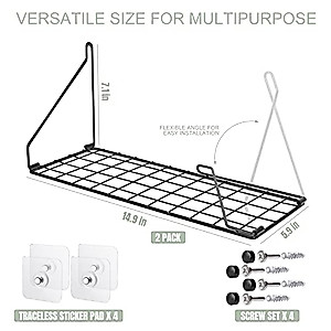 Wall Floating Shelves 2 Pack, No Drill Adhesive Mount, Black Metal Hanging Shelf, Storage Bookshelf Rack for Bathroom, Bedroom, Kitchen, Laundry, Dorm, Office, Garage, Decor Dispaly and Organization