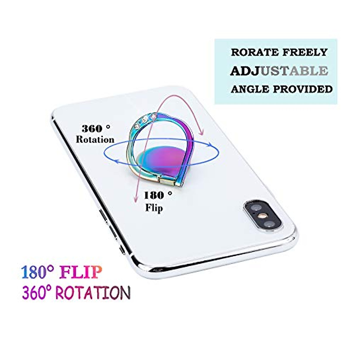 lenoup Rainbow Sparkle Cell Phone Ring Stand Holder,Glitter Bling Bling Rainbow Ring Grip Kickstand,360 Rotation Finger Ring for Almost All Phones,Pad