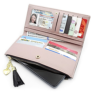 Meilib Wallet for Women Leather Cell Phone Case Holster Bag, Long Slim Credit Card Holder Cute Minimalist Coin Purse Thin Large Capacity Zip Clutch Handbag Wallet for Girls Ladies Black