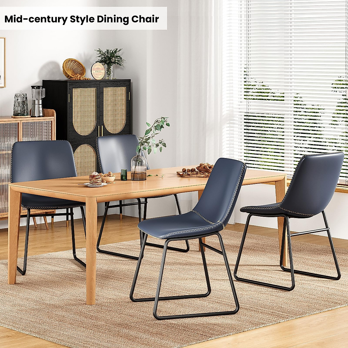 Soohow Set of 2, Kitchen Room Mid Century Midcentury Modern Faux Leather Comfortable, Home, Bistro Coffee Shop, Dining Chairs 4 PCS, Blue