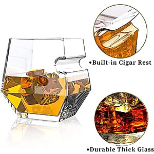 KIT TOWN Old Fashioned Whiskey Glass with Holder Rest, Whiskey Gifts for Men, Fathers Day Gifts 11 Oz Glass Whiskey Tumbler for Scotch, Bourbon, Liquor and Cocktail Drinks