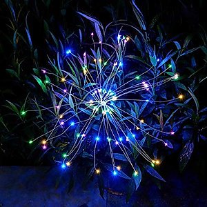 HELESIN Solar Lights Outdoor Decorative, Solar Powered Decorative Stake Landscape Light DIY Flowers Fireworks Stars for Walkway Pathway Backyard Christmas Party Decor （Mulit-Color）