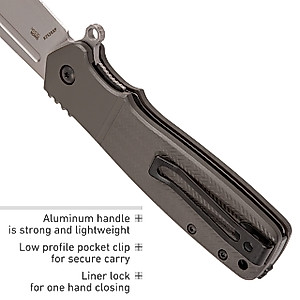CRKT Homefront EDC Folding Pocket Knife: Assisted Open Everyday Carry, Sandvik 12C27 Plain Edge Blade, Liner Lock, Aluminum Handle K252GXP, Dark Gray