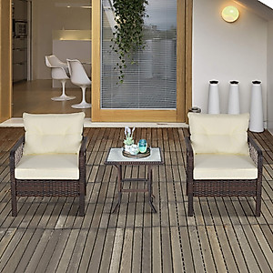 Outsunny 5-Piece PE Wicker Patio Furniture Set, Conversation Set with Outdoor Ottomans, Table & Chairs, Small Balcony Furniture for Apartments, Steel, Cream White