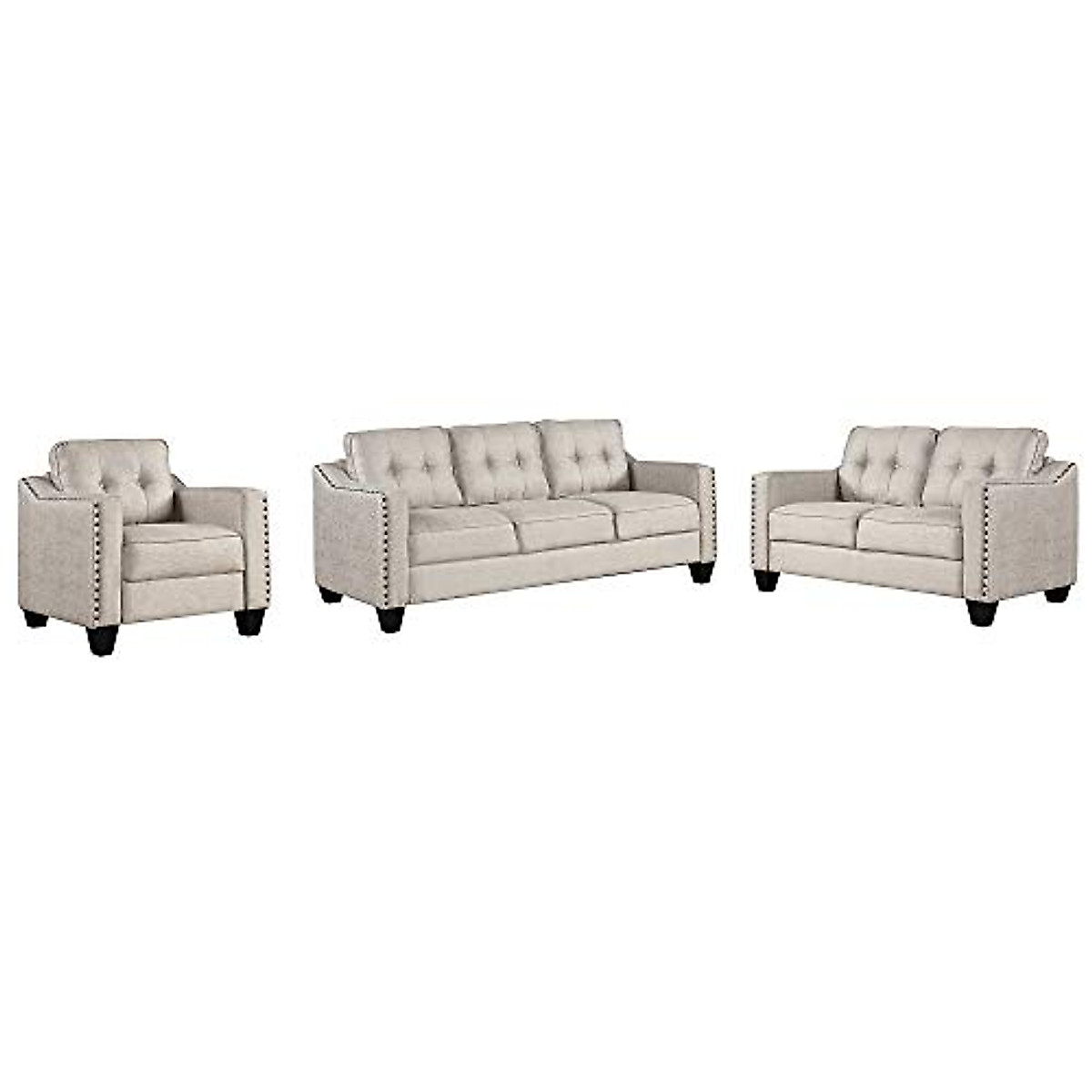 EMKK 3 Pieces Living Room Sectional Sofa Set, Modern Style Button Tufted Arm Chair Loveseat Couch, Livingroom Furniture, Armchair for Apartment, Beige with Cushions