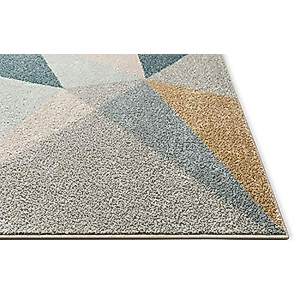Well Woven Easton Modern Abstract Geometric Triangles Blue, Gold & Grey Area Rug 8x11 (7'10" x 9'10")