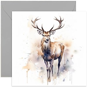Old English Co. Watercolour Stag Deer Greeting Card for Birthday - Cute Birthday Card for Mum, Nan, Her - Wildlife Art Card for Thinking of You, Thank You | Blank Inside Envelope