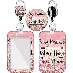 Plifal Badge Holder with Retractable Reel, Inspirational Quote ID Name Tag Work Badge Clip Heavy Duty Vertical Card Protector Cover Case for Work Office Nurse Medical Student Teacher Women Men(Pink)