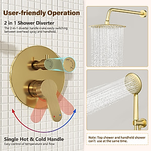Gabrylly Shower System, Gold Shower Faucet Set with Pressure Balance Shower Valve, 12 Inch Gold Shower Heads with handheld Spray Combo, Wall Mounted Shower Fixtures, Brushed Gold