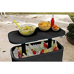 KETER Breeze Bar Outdoor Patio Furniture and Hot Tub Side Table with 14.8 Gallon Beer and Wine Cooler, Dark Grey & Teal
