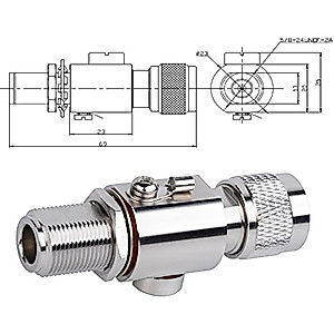 Lightning Arrestor N Type Male to Female Frequency 0-6 GHz 50 ohm, 90V Gas Discharge Tube,Lightning Protection Arrestor Converter (Lightning arrestor 6G N Male to Female)