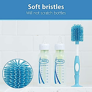 Dr. Brown's Soft Touch No Scratch Baby Bottle Cleaning Brush Nipple Cleaner with Stand and Storage Clip, BPA Free, Blue 1-Pack