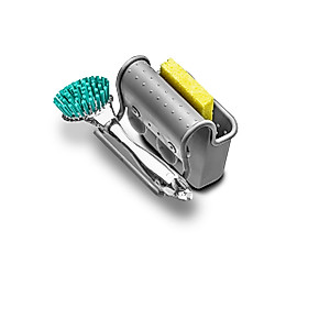 madesmart Over-The-Sink Towel and Sponge Saddle with Ventilation Holes, Dish Cloth and Sponge Holder Sink Caddy for Divided Sinks, Silver