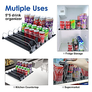 BUDO Drink Dispenser for Fridge, Soda Can Self-Pushing Organizer, Adjustable Width Beer Pop Water Bottle Storage for Refrigerator Kitchen Pantry (15inch, 5 Rows)