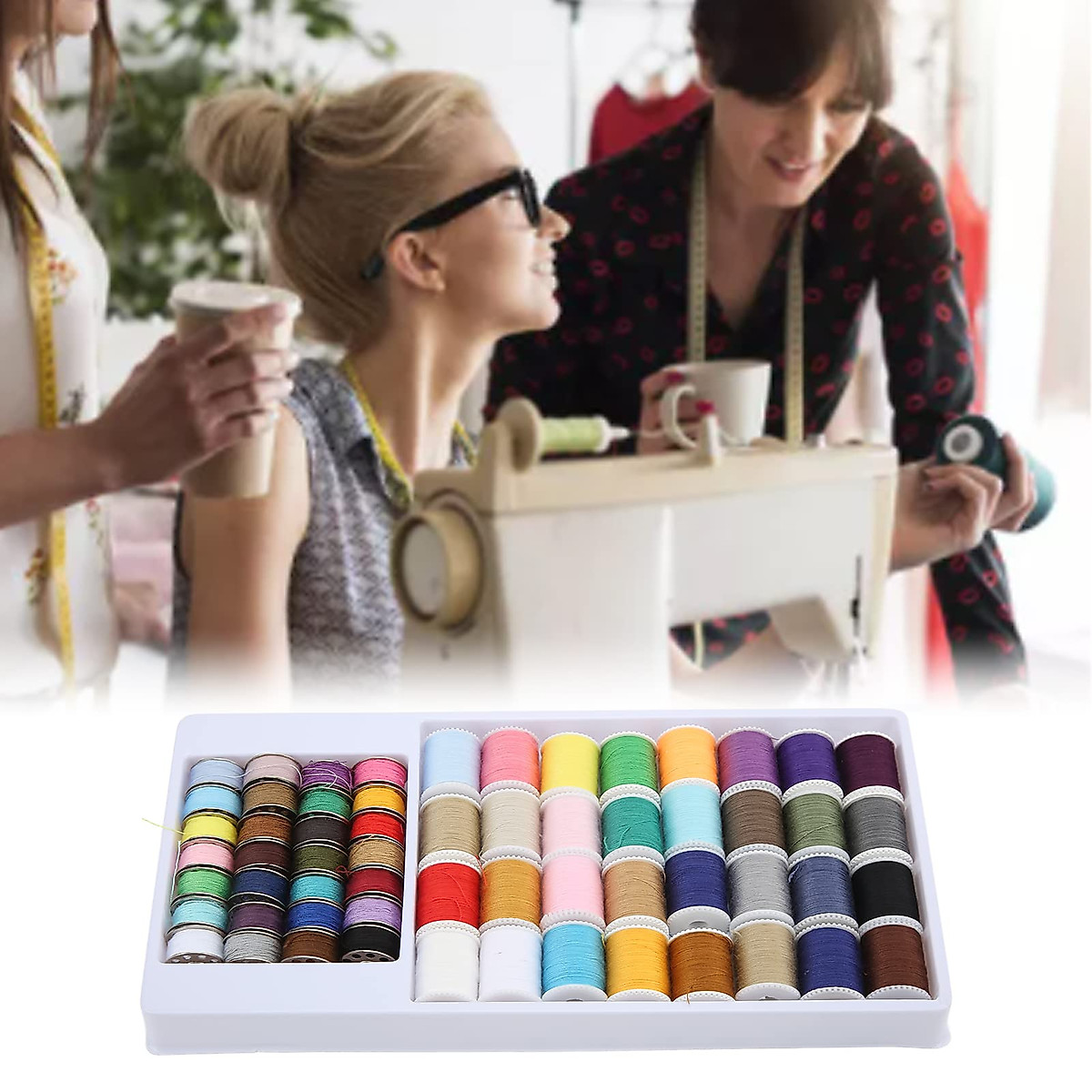 Sewing Thread Set 60 Shaft Multicolor - Practical Polyester Thread for Sewing Machine, Includes Reusable Bobbin, Needle Threaders, Embroidery Needles - Sewing Machine Accessories