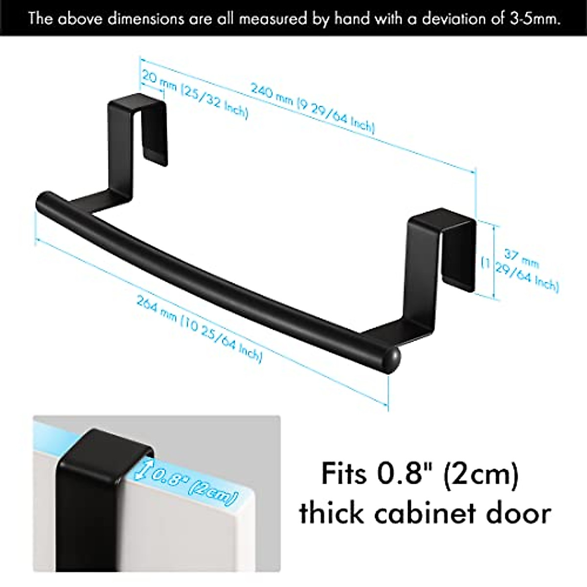 KES Over The Door Towel Rack, Over Cabinet Towel Bar Kitchen Bathroom Towel Holder Storage Dish Towel Holder, Over Cabinet Cupboard Door Towel Bar, Matte Black 2 Pack, KTH500S26-BK-P2