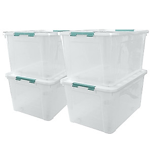 Pekky 85 Quart Clear Storage Bin on Wheels, 4-Pack Large Plastic Latching Box