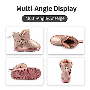 Apawwa Girls and Boys Boots Fur Lined Slip-On Warm Girls Snow Boots Waterproof Kids Winter Boots Stylish Kids Walking Boots C968 Color Pink Size 26