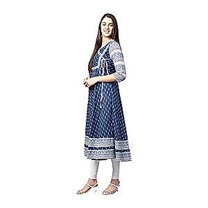 Yash Gallery Cotton Slub Ikat Printed Anarkali Kurtis for Women (Black)