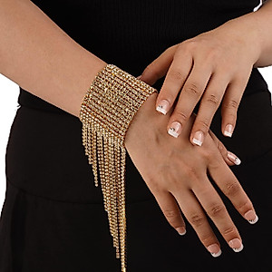 Rumtock Tassel Rhinestones Gold Bracelet Bling Fringe Hand Chain for Women Girls Party Jewelry