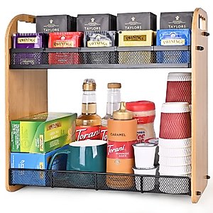 ITHSKUILL Tea Bag Organizer, Large Capacity Tea Organizer for Tea Bags, Bamboo Multi-functional Storage Coffee Bar Accessories for Home Office Kitchen Counter Cabinet Pantry Organizer