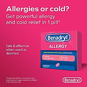 Benadryl Ultratabs Antihistamine Allergy Relief Tablets, Diphenhydramine HCl 25mg, 48 ct