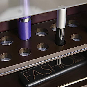 HOMCOM Jewelry Armoire with Mirror and 18 LED Lights, Wall-Mounted/Over-The-Door Cabinet with 3 Mountable Heights, Dark Walnut