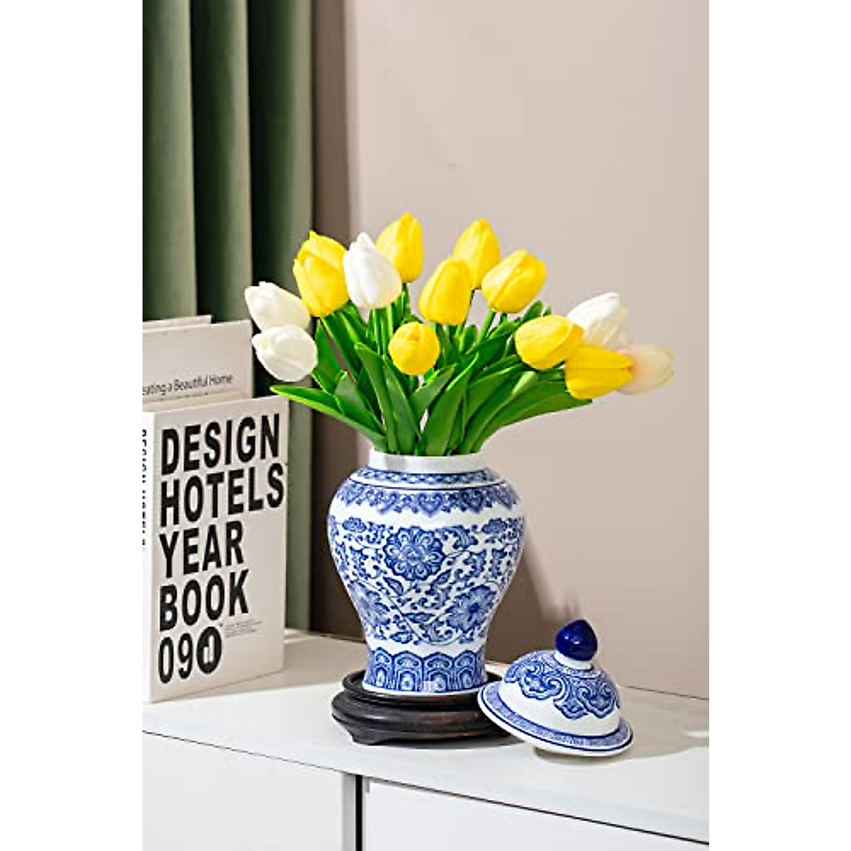 GaLouRo Blue and White Ginger Jars for Home Décor,Small Chinoiserie Porcelain, Good Ideal for Room, Office Decoration,9.8" H