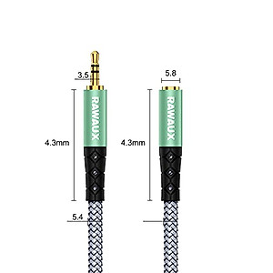 RAWAUX Headphone Extension Cable 3.5mm Male to Female Stereo Audio Cable 24K-Gold Plated Nylon Braided Earphone Extension Adapter Aux Extender Cord for Tablet, Laptop,Phones,Media Players (6.6ft/2m)