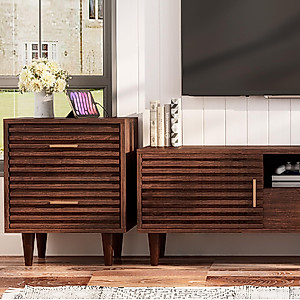 Night Stand with Charging Station Set of 2, Side Table with 2 Drawers, Mid Century Modern End Table with Storage, Bedside Table with USB Ports and Outlets, Nightstand for Bedroom, Brown 2PCS