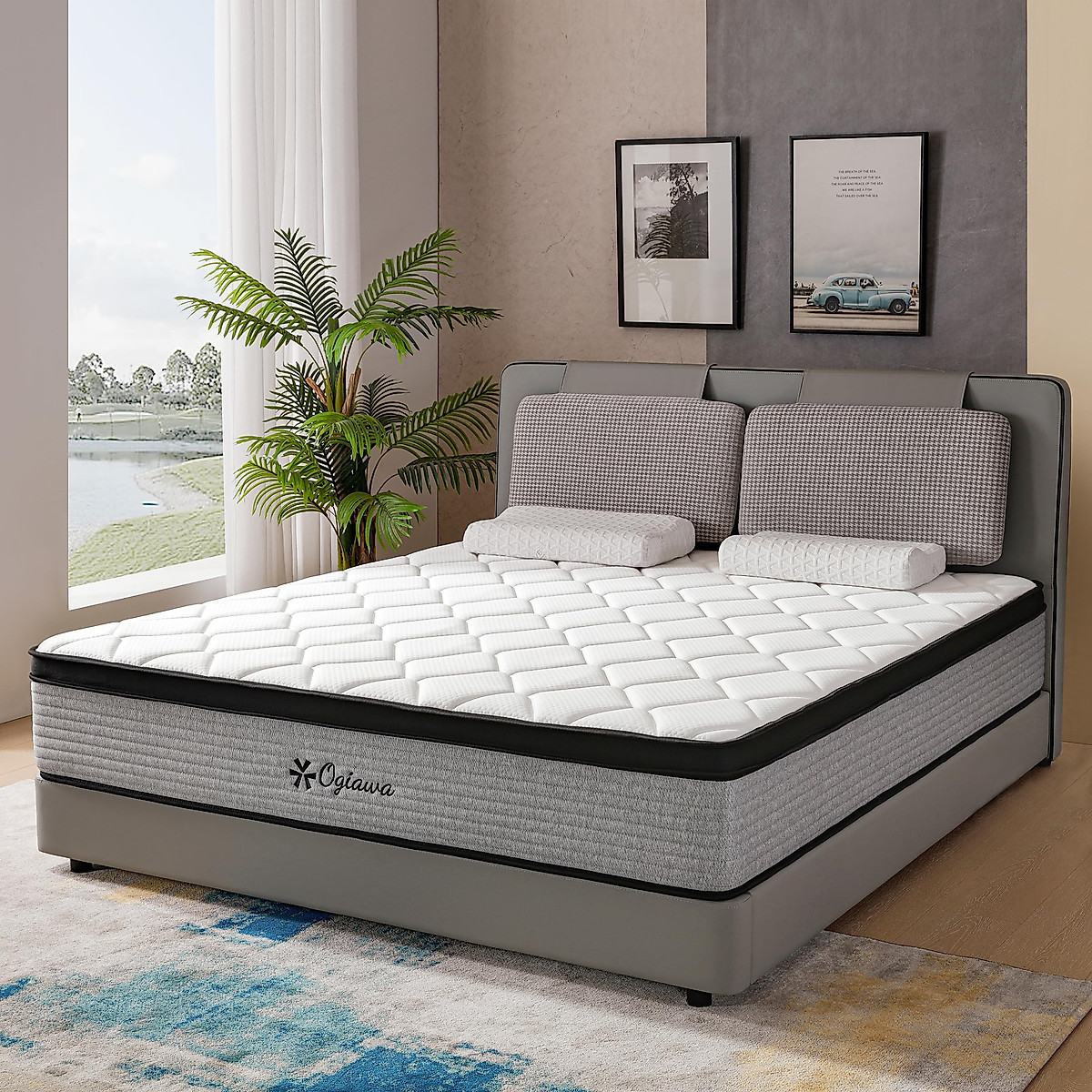 OGlAWA 12 Inch Full Mattress Memory Foam and Spring Hybrid Mattresses,Medium Firm Feel Grey Mattress in a Box,Quality Comfort and Adaptive Support Breathable Cooling Full Mattresses. (12, Full)