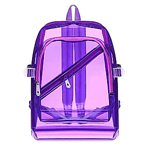 Clear Backpacks for Girls Stadium Approved See Through PVC Bookbags Aesthetic Accessories Back to School Supplies (Purple)