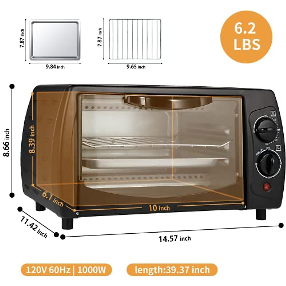 Simple Deluxe Countertop Toaster, Oven & Pizza Maker, Toaster Oven, Exquisite 4-Slice Capacity, 9 L, Black/Matte Stainless (HIOVEN9L15X11B)