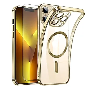 Magnetic Clear for iPhone 13 Pro Case with MagSafe [Integrated Camera Protection Glass] [Bare iPhone Exterior] Silicone Cover Slim Thin [Non-Yellowing] Anti-Fingerprint Scratch Wireless Charging