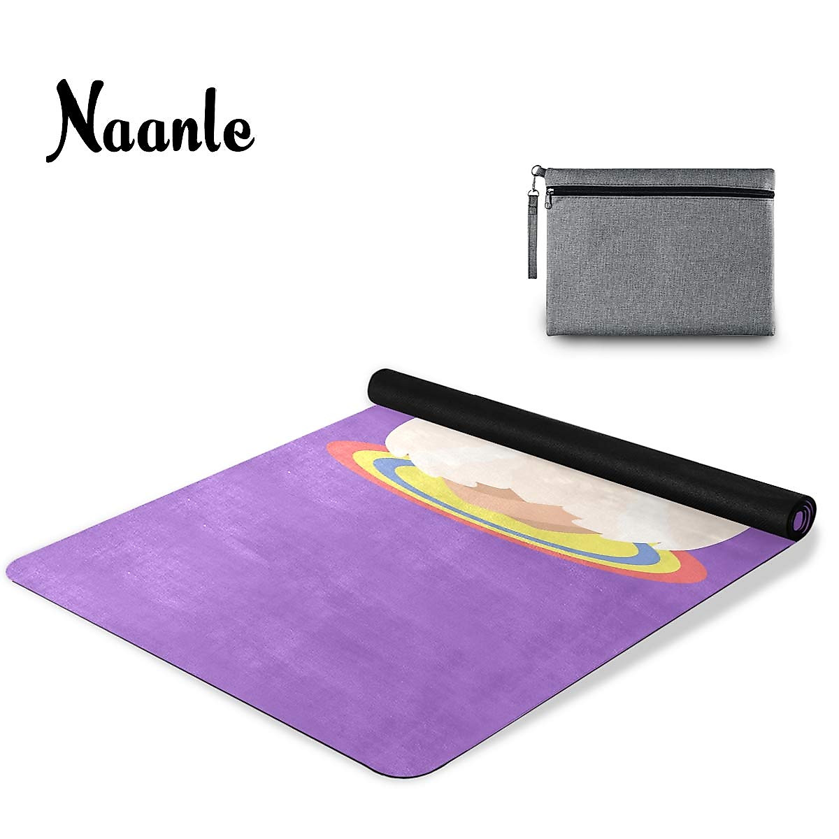 Naanle Yoga Llama Yoga Mat with Carrying Bag Set, Funny Llama Exercise Mat Foldable Non Slip Travel Lightweight Workout Rug for Home Gym Yoga Pilates Stretching Floor Fitness 71x26 Inches