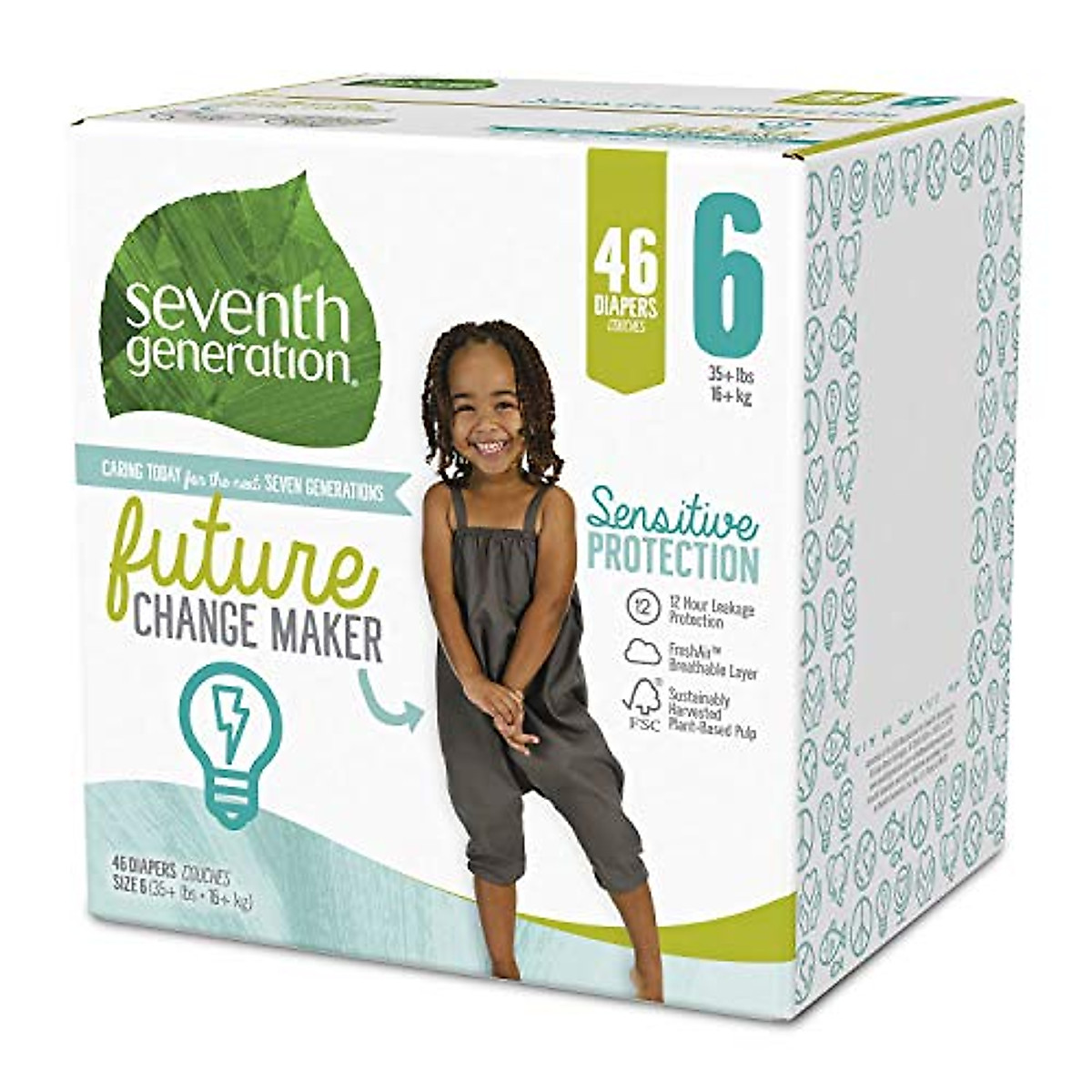 Seventh Generation Baby Diapers, Size 6, 46 Count, Super Pack, for Sensitive Skin