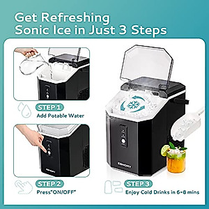 EUHOMY Nugget Ice Maker Countertop with Handle, Ready in 6 Mins, 33lbs/24H, Removable Top Cover, Auto-Cleaning, Portable Pebble Ice Maker with Basket and Scoop, for Home/Party/Camping. (Black)