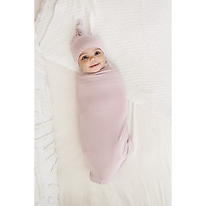 Mima Bebie Swaddle Blanket and Hat Set – Cute Receiving Blanket for Baby Boy and Girl – Soft and Cozy Baby Swaddle Blanket for Newborn – Newborn Blanket New Mom Essentials – Dusty Rose