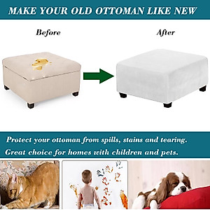 HFCNMY Ottoman Cover Square,Stretch Velvet Square Ottoman Cover Thick Ottoman Slipcover Square Washable Storage Ottoman Cover Foot Stool Cover with Elastic Bottom for Living Room White X-Large